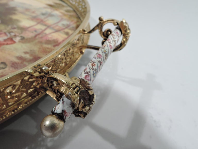 Antique Viennese Enamel Rococo Fete Champetre Footed Tray For Sale at ...