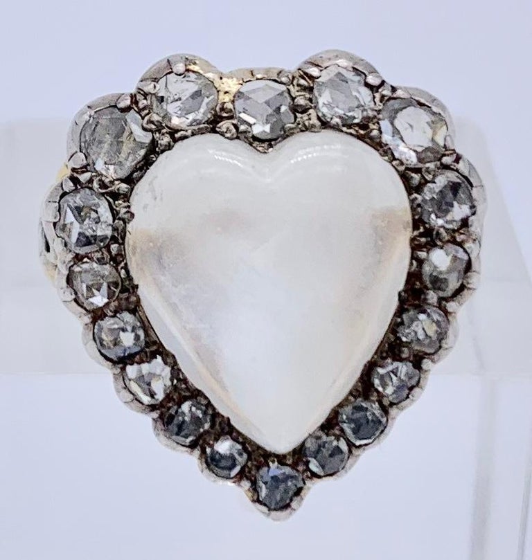Victorian 18 Karat Gold Silver Diamond Moonstone Cabochon Heart Love ...