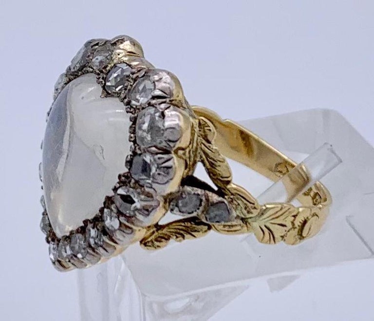 Victorian 18 Karat Gold Silver Diamond Moonstone Cabochon Heart Love ...