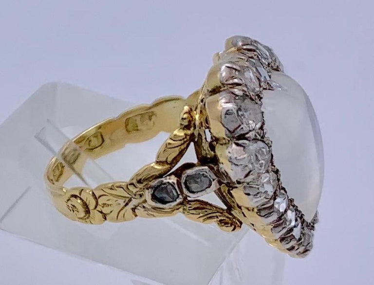 Victorian 18 Karat Gold Silver Diamond Moonstone Cabochon Heart Love ...