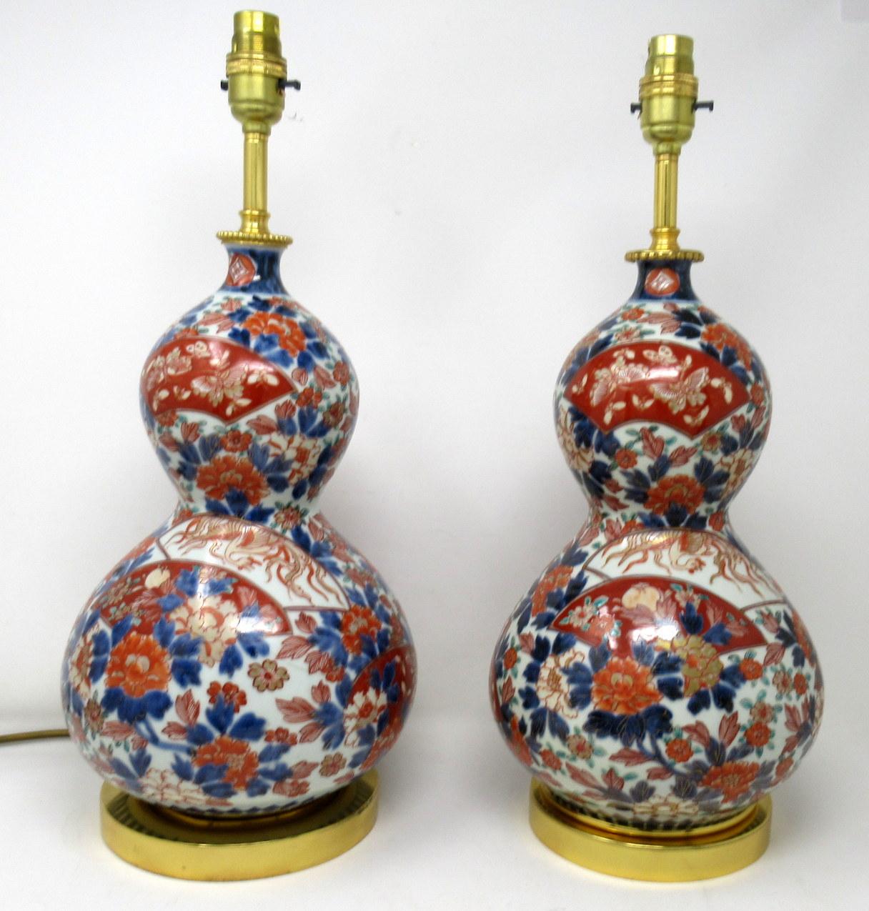 Antique Vintag Japanese Chinese Imari Porcelain Ormolu Table Lamps Blue ...