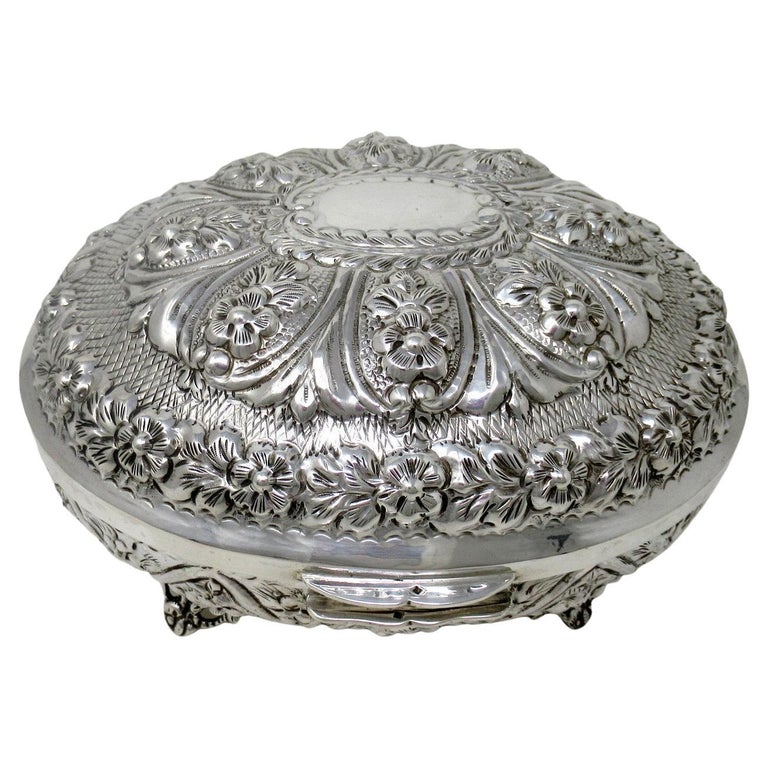 Antique Vintage Anglo Indian Sterling Solid Silver Jewellery Casket ...