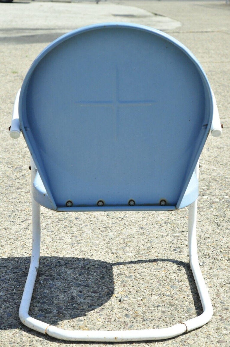 Antique Vintage Art Deco Steel Metal Blue Garden Patio Outdoor Chair ...