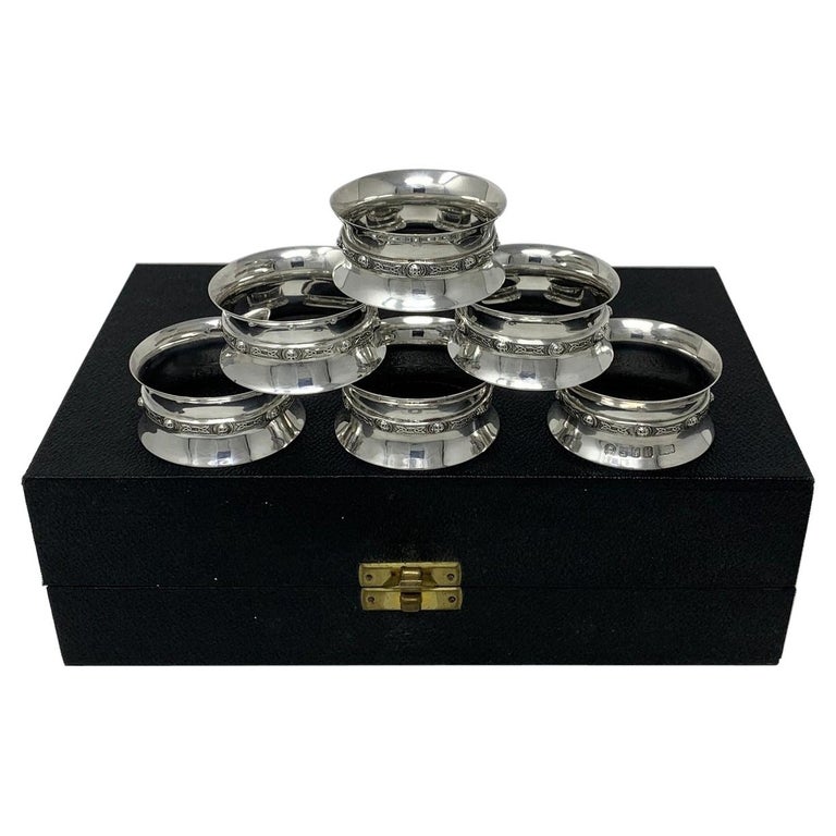 Antique Vintage Cased Set Six Celtic Irish Sterling Dublin Silver ...