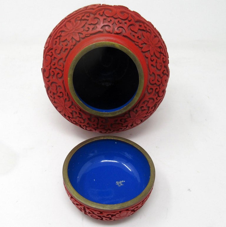 Antique Vintage Chinese Carved Cinnabar Bowl Ginger Jar Centerpiece ...