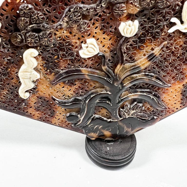 Antique Vintage Chinese Rigid Hand Fans Decorated Tortoise Shell For ...