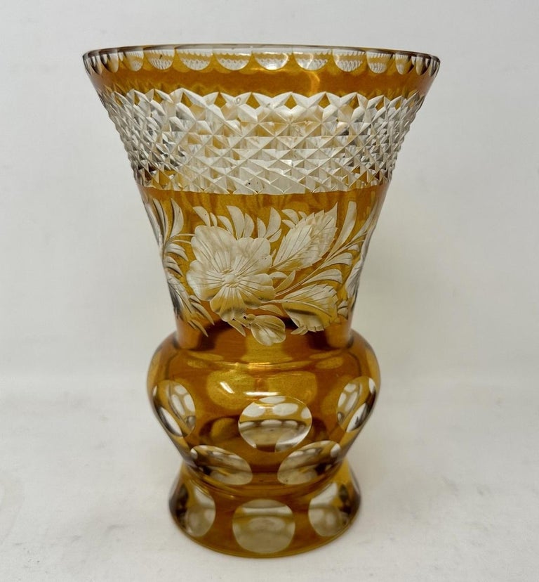 Antique Vintage Edwardian Bohemian Handcut Crystal Amber Vase Bowl ...