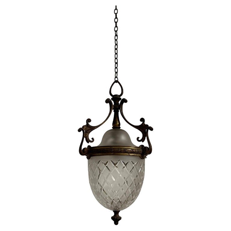 Antique Vintage Edwardian Brass Cut Prismatic Glass Ceiling Pendant ...