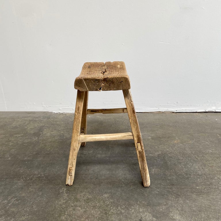 Antique Vintage Elm Wood Stool For Sale at 1stDibs