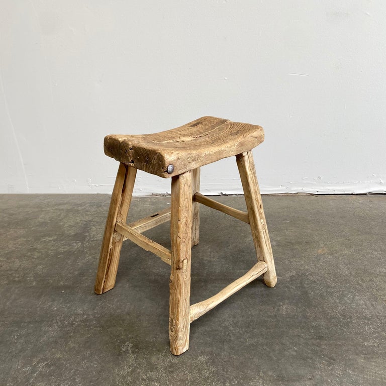 Antique Vintage Elm Wood Stool For Sale at 1stDibs