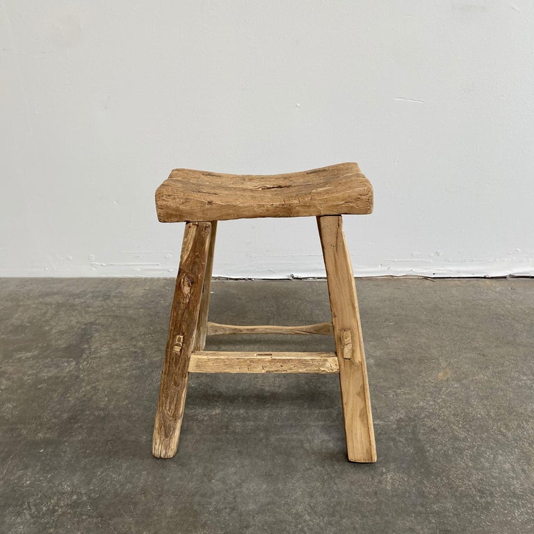 Antique Vintage Elm Wood Stool For Sale at 1stDibs