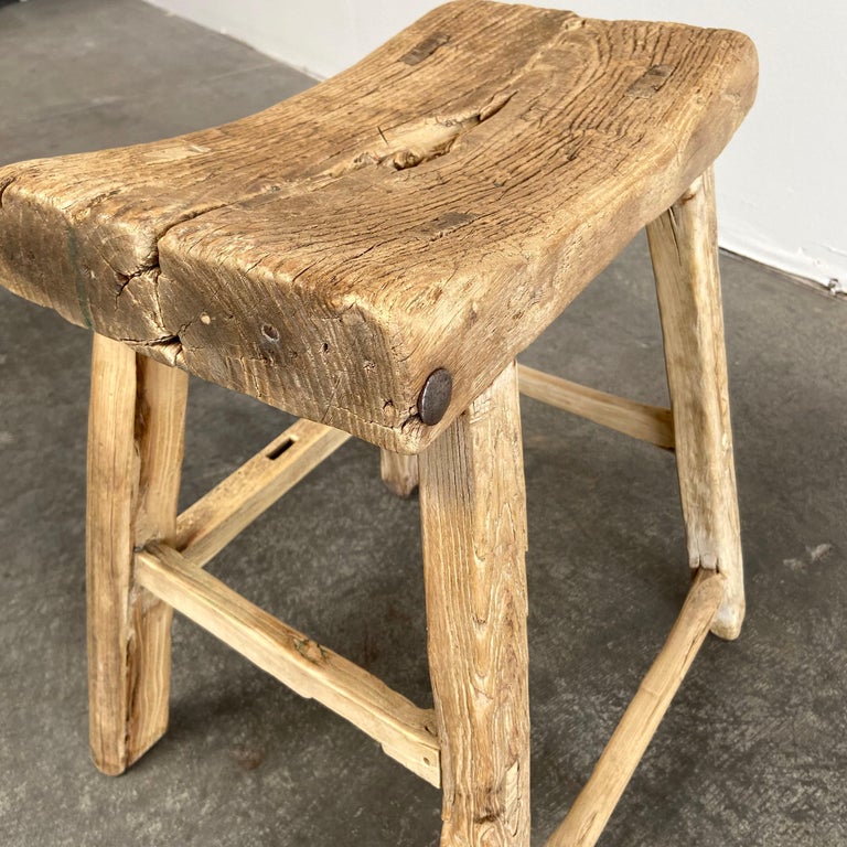 Antique Vintage Elm Wood Stool For Sale at 1stDibs