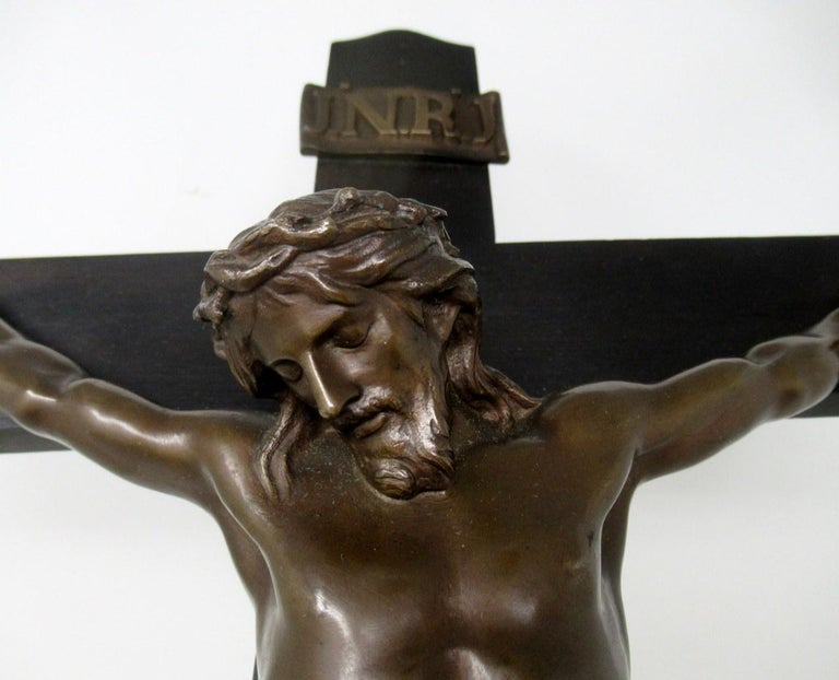 Antique Vintage French Ebonized Religious Holy Crucifix Bronze Christ ...