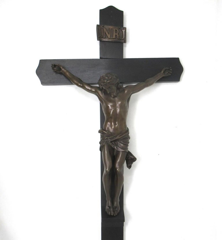 Antique Vintage French Ebonized Religious Holy Crucifix Bronze Christ ...