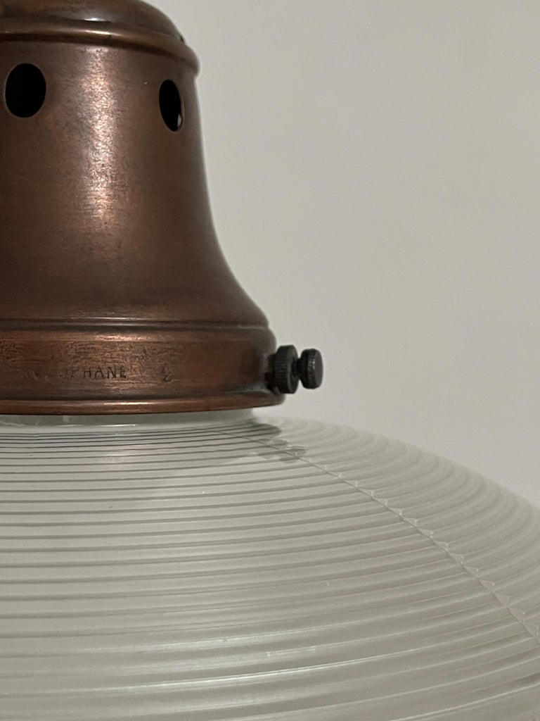 Antique Vintage Industrial Holophane Prismatic Glass Ceiling Pendant Light Lamp For Sale at 1stDibs