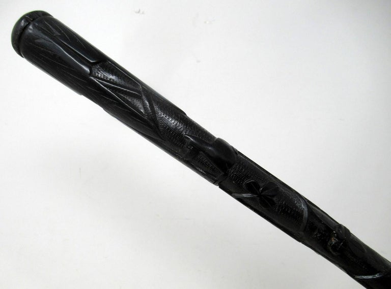 Antique Vintage Irish Bog Oak Wooden Walking Cane Swagger Stick Harp ...