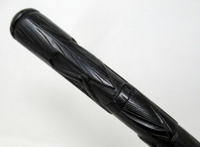 Antique Vintage Irish Bog Oak Wooden Walking Cane Swagger Stick Harp ...