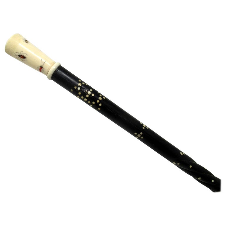 Antique Vintage Japanese Chinese Shibayama Ebony Wooden Walking Cane ...