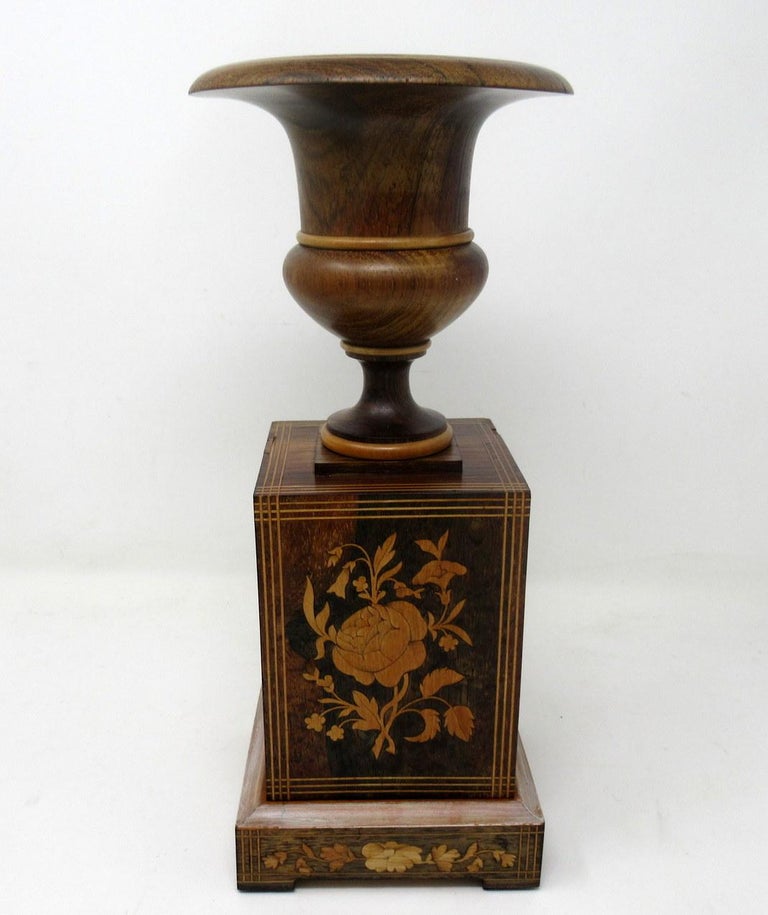 Antique Vintage Pair Wooden Treen Carved Rosewood Candlesticks Urns Mid ...