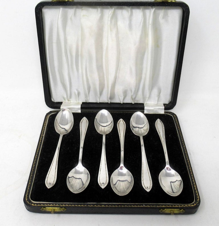 Antique Vintage Set Six English Sterling Silver Tea Spoons Pair Lobster ...