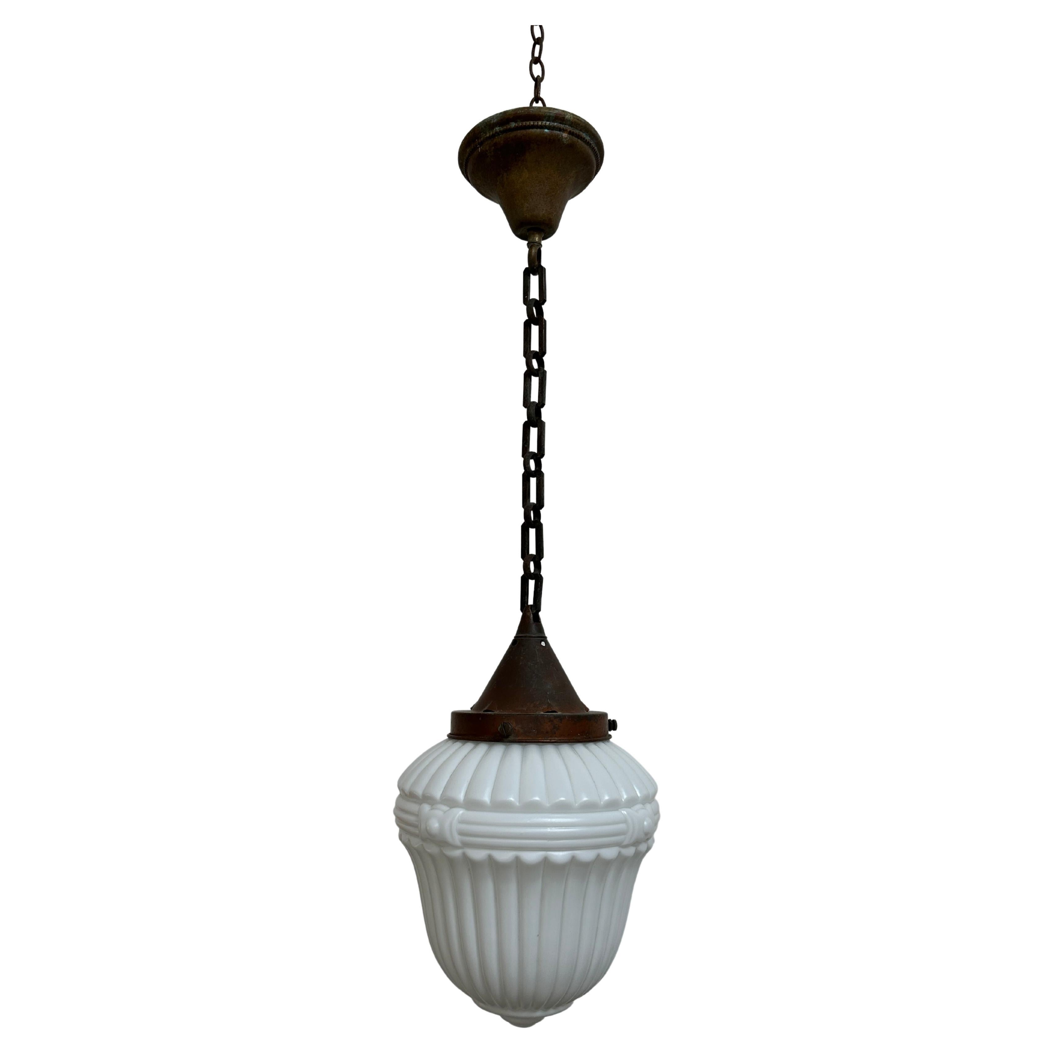 Antique Vintage Edwardian Satin Opaline Milk Glass Ceiling Pendant ...