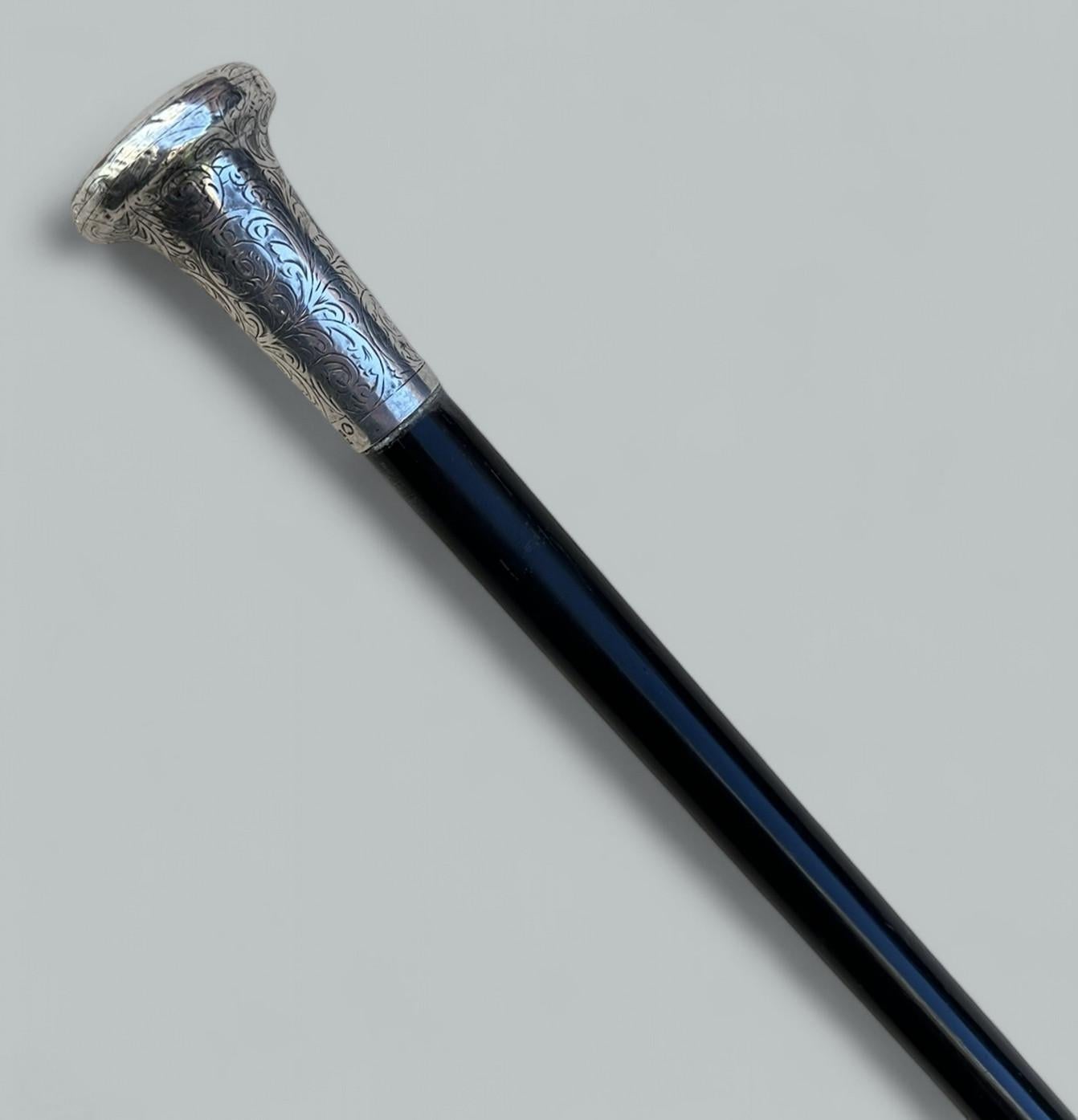 Antique Vintage Wooden English Walking Stick Dress Cane Sterling Silver ...