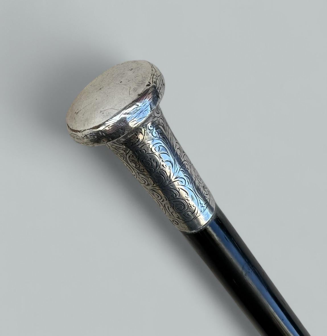 Antique Vintage Wooden English Walking Stick Dress Cane Sterling Silver ...