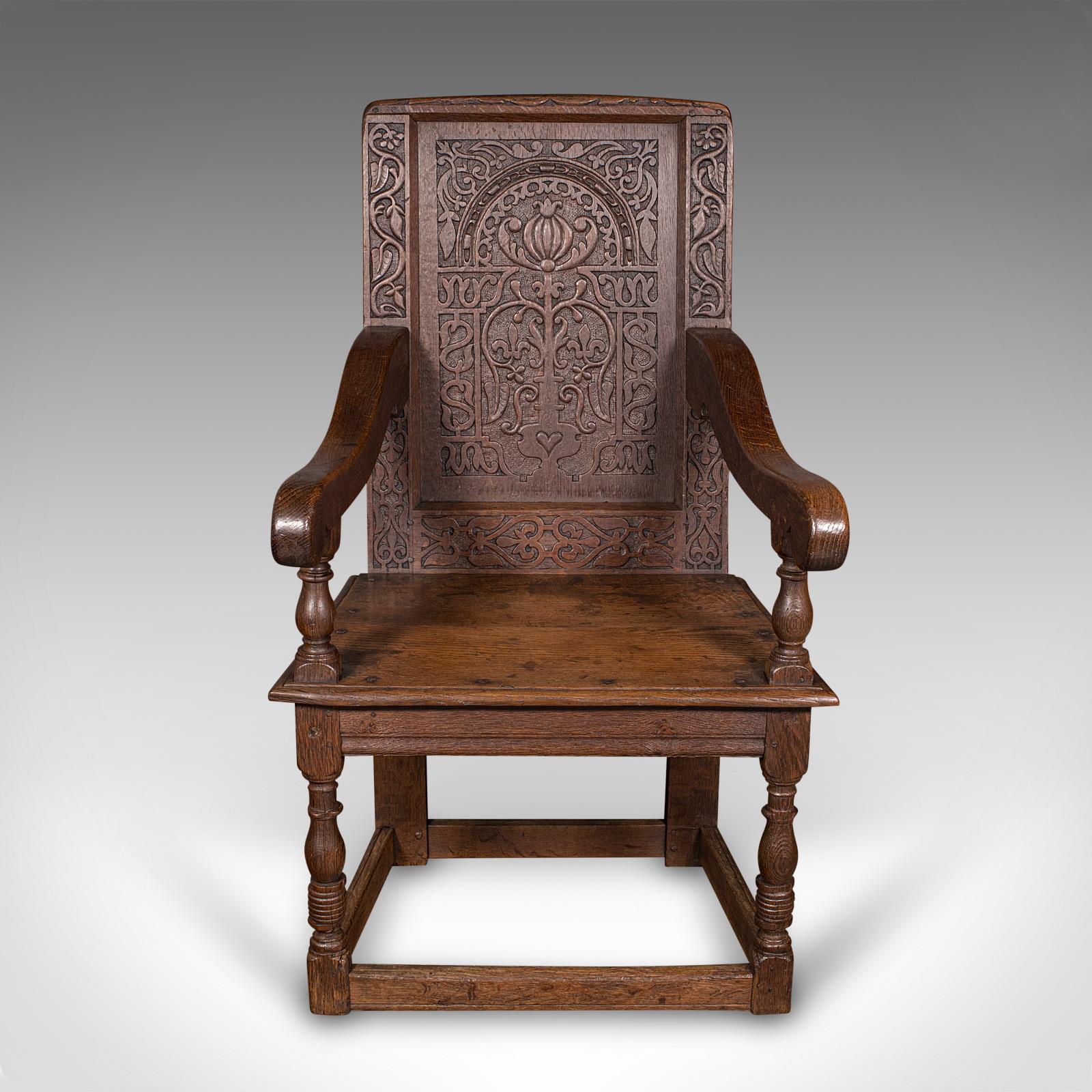 Antique Wainscote Armchair, Scottish, Oak, Carved Throne Chair ...