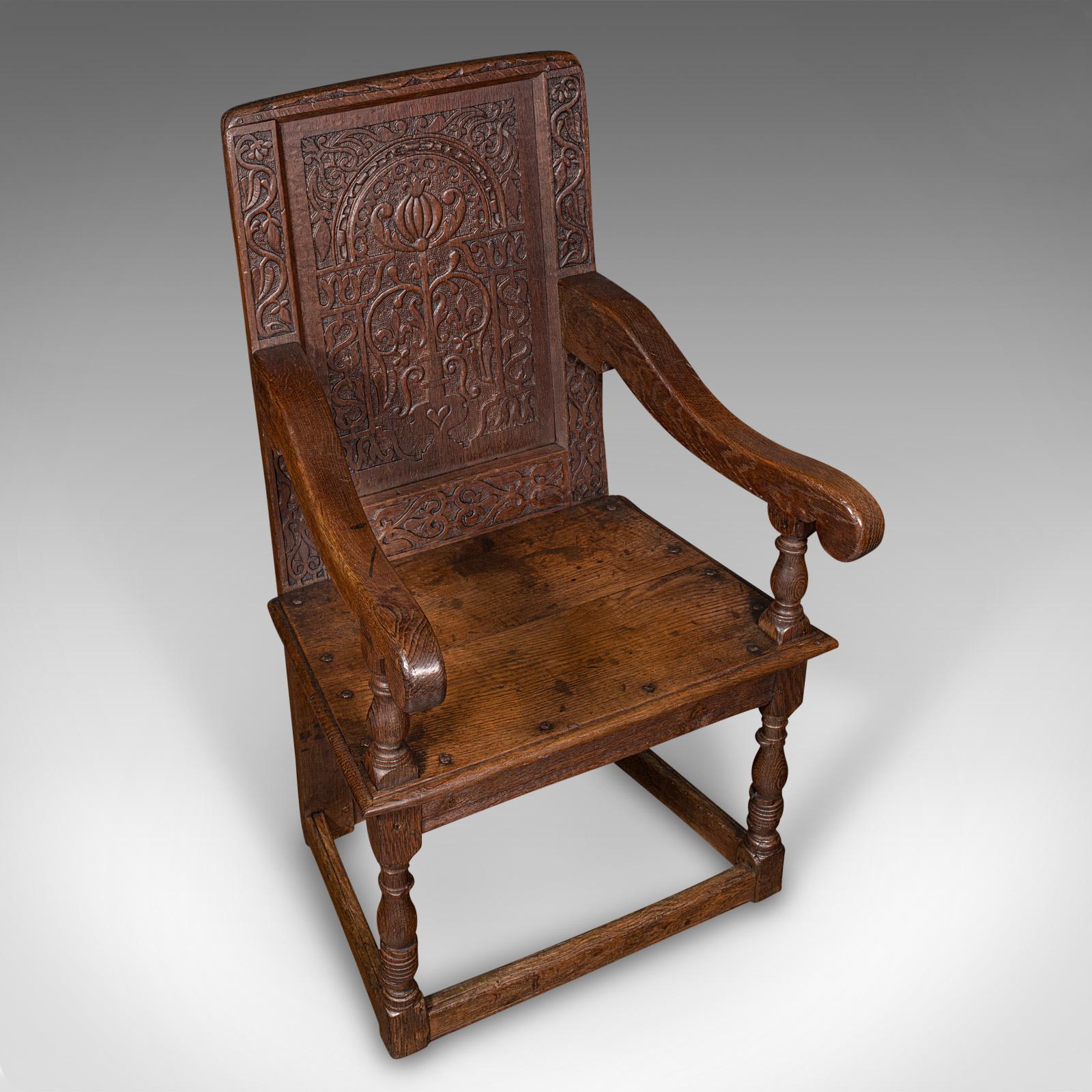 Antique Wainscote Armchair, Scottish, Oak, Carved Throne Chair ...