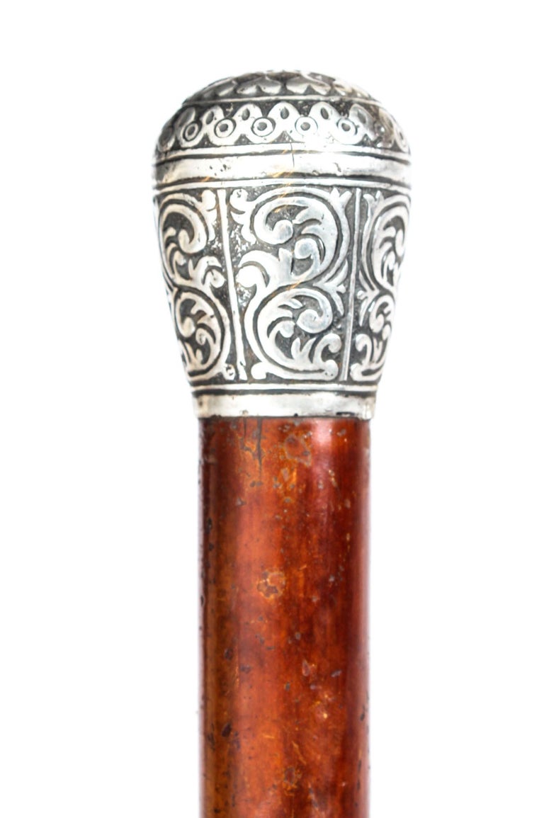 Antique Walking Cane Stick Sterling Silver Handle, 19th Century at 1stDibs