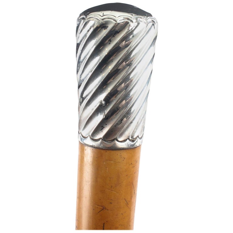Antique Walking Cane Stick Sterling Silver Handle, 19th Century at ...
