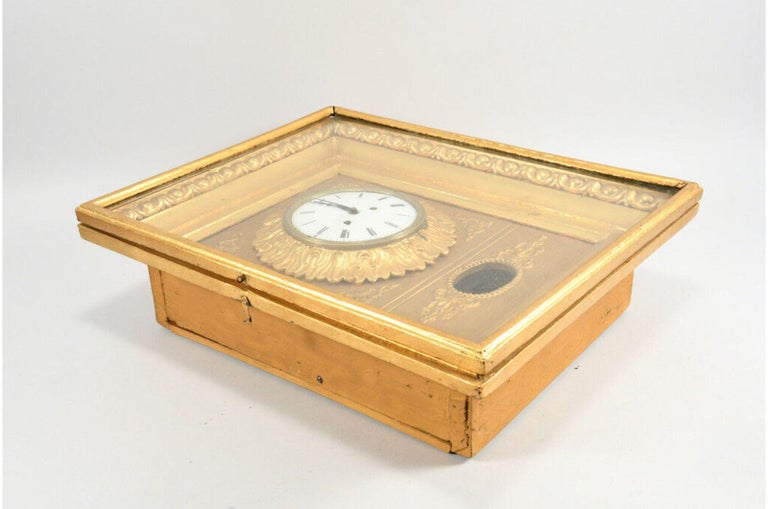 Antique Wall Clock/Frame Clock, Gold-Plated, 19th Century Hinter Glass ...