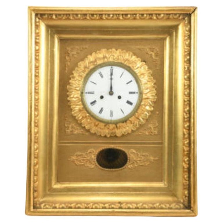 Antique Wall Clock/Frame Clock, Gold-Plated, 19th Century Hinter Glass ...
