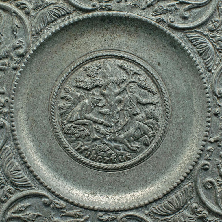 Antique Wall Plate, Continental, Lead, Display Dish, St Hubertus ...