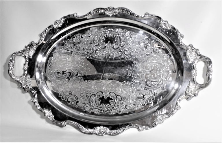Antique Wallace Silver Plated Oval Serving Tray with Floral Decoration ...