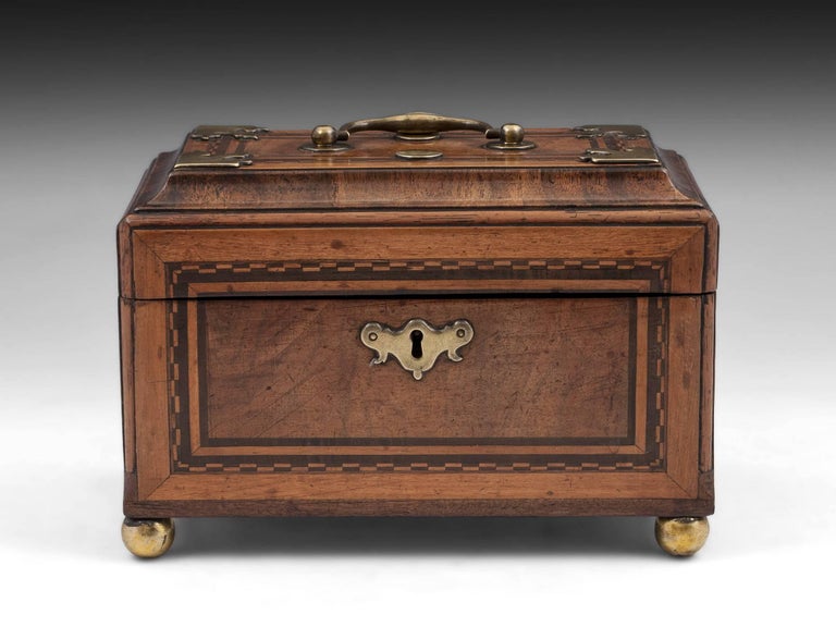 Antique Walnut and Brass Tea Chest Caddy 18th Century For Sale at 1stDibs
