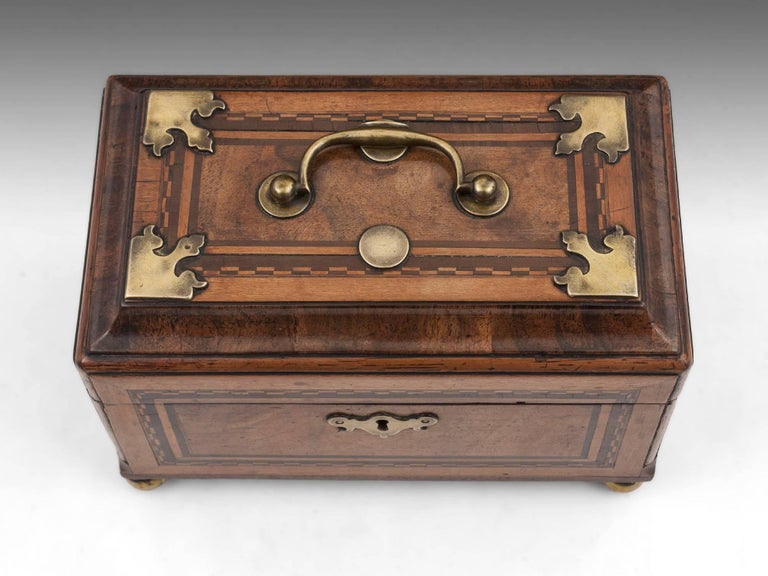 Antique Walnut and Brass Tea Chest Caddy 18th Century For Sale at 1stDibs