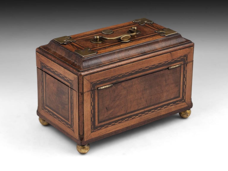 Antique Walnut and Brass Tea Chest Caddy 18th Century For Sale at 1stDibs