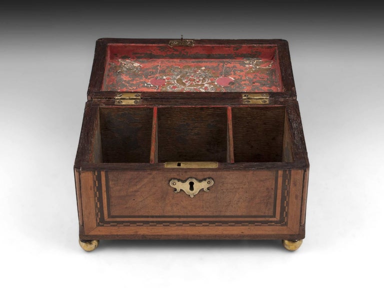 Antique Walnut and Brass Tea Chest Caddy 18th Century For Sale at 1stDibs