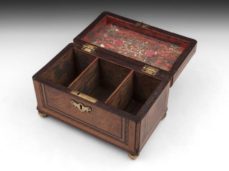 Antique Walnut and Brass Tea Chest Caddy 18th Century For Sale at 1stDibs