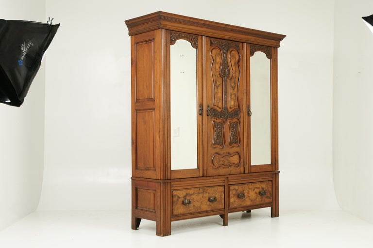 Antique Walnut Armoire, Wardrobe, Triple Door Closet, Scotland 1890 ...