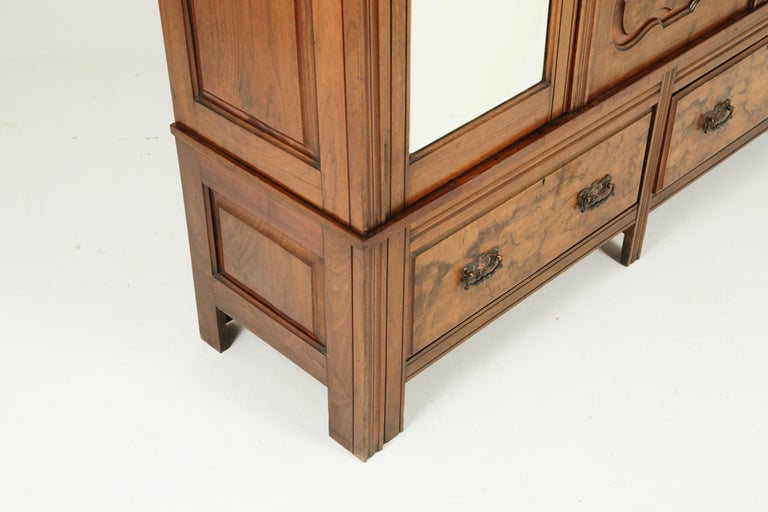 Antique Walnut Armoire, Wardrobe, Triple Door Closet, Scotland 1890 ...