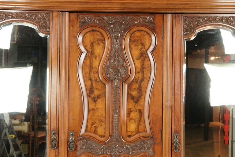 Antique Walnut Armoire, Wardrobe, Triple Door Closet, Scotland 1890 ...