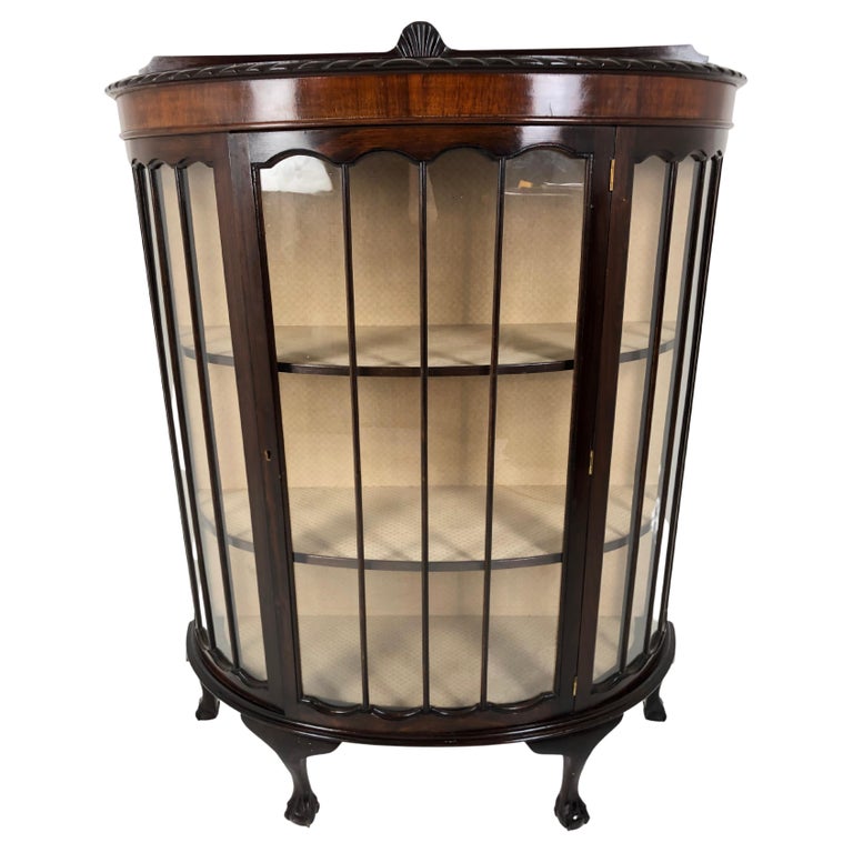 Antique Walnut Bow Front China Cabinet, Display Cabinet, Scotland 1920 ...