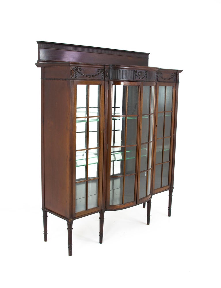 Antique Walnut Cabinet, Breakfront Display Cabinet, Scotland, 1920 at ...