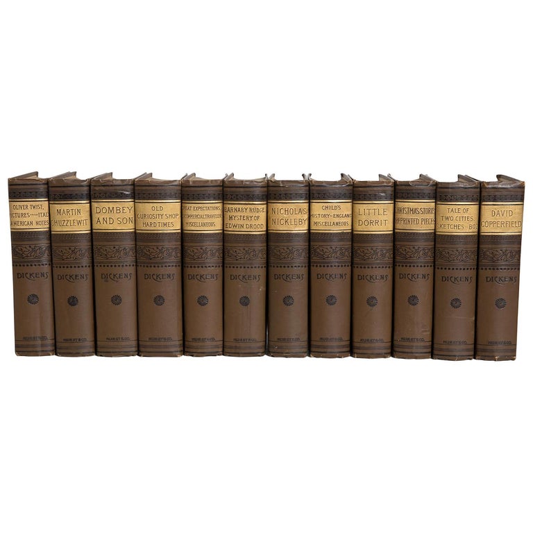 Antique Walnut Charles Dickens Book Set at 1stDibs