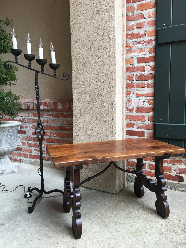 Antique Walnut Coffee Table Bench Catalan Spanish Iron Farm Country at ...
