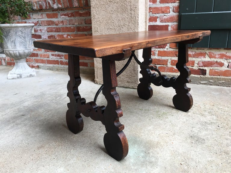 Antique Walnut Coffee Table Bench Catalan Spanish Iron Farm Country at ...