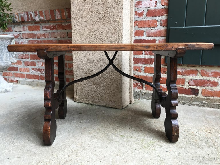 Antique Walnut Coffee Table Bench Catalan Spanish Iron Farm Country at ...