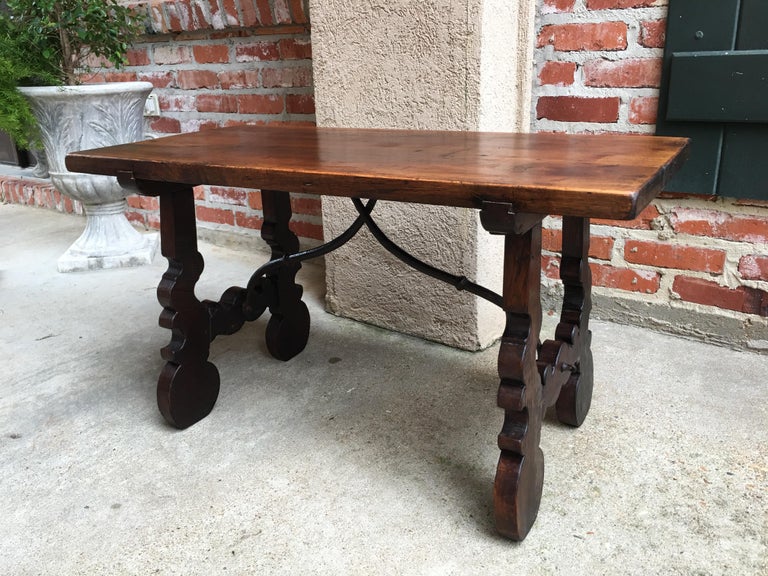 Antique Walnut Coffee Table Bench Catalan Spanish Iron Farm Country at ...